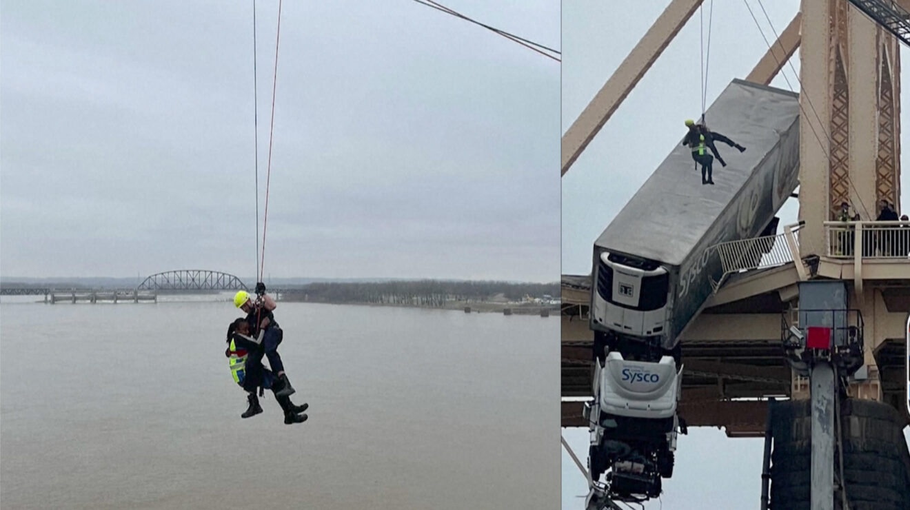 NTV Kenya: Daring rescue: Driver pulled from truck dangling from bridge